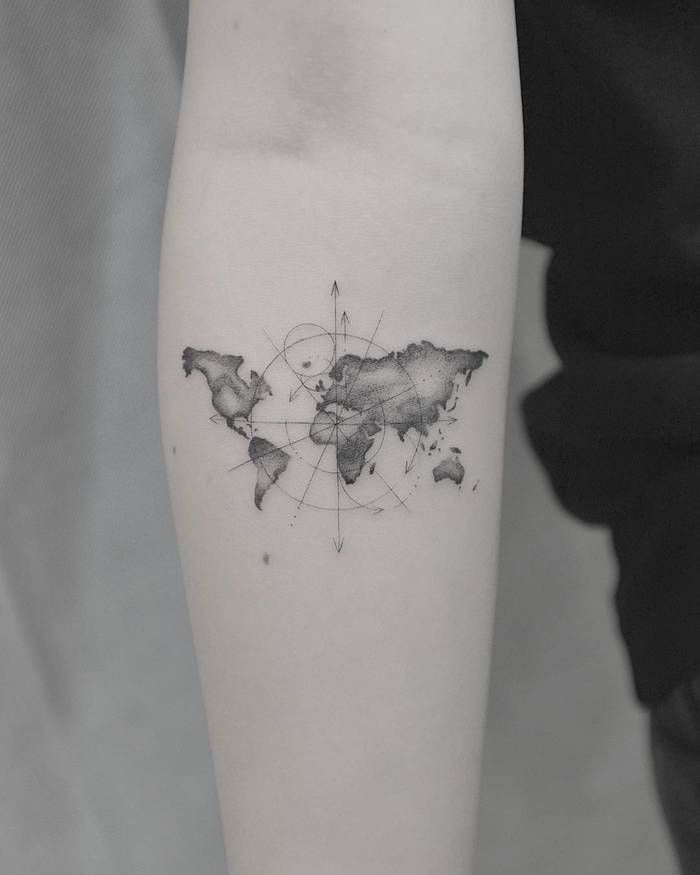 20+ Awesome Map World Map Tattoo Designs with Meaning - Shareme.zone